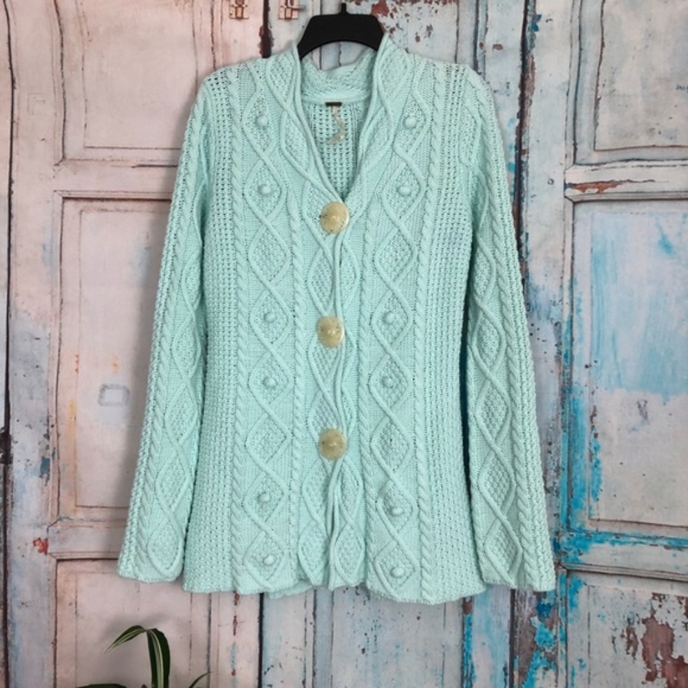 Free People Mint Green Button Front Sweater - Gem